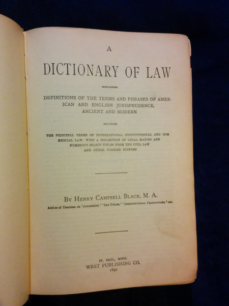 Dictionary of Law by Henry Campbell Black.(Black's Law Dictionary) 189 ...